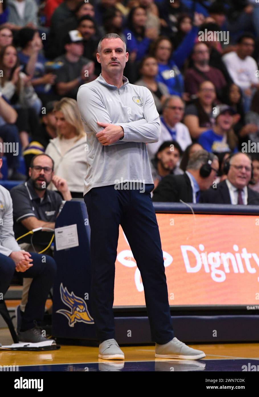 BAKERSFIELD, CA - FEBRUARY 29: UC San Diego Tritons head coach Eric Olen looks on during the ...