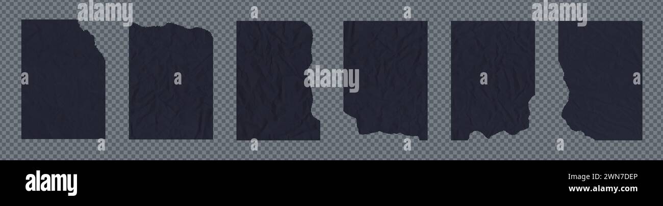Black grunge jagged vertical rectangle frames. Set of torn and crumple ...
