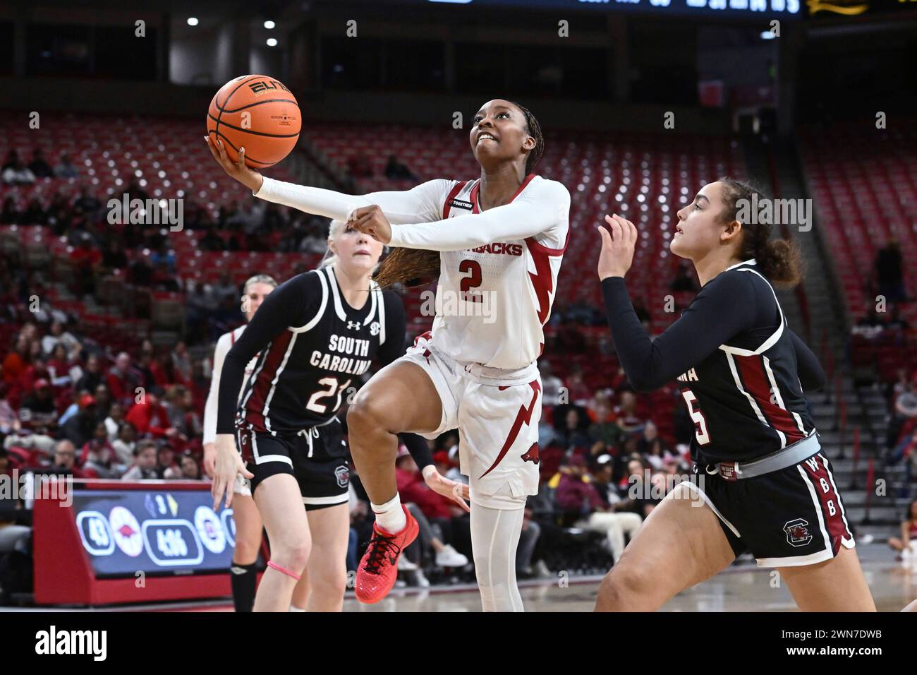 Arkansas guard Samara Spencer (2) goes to the basket past South ...