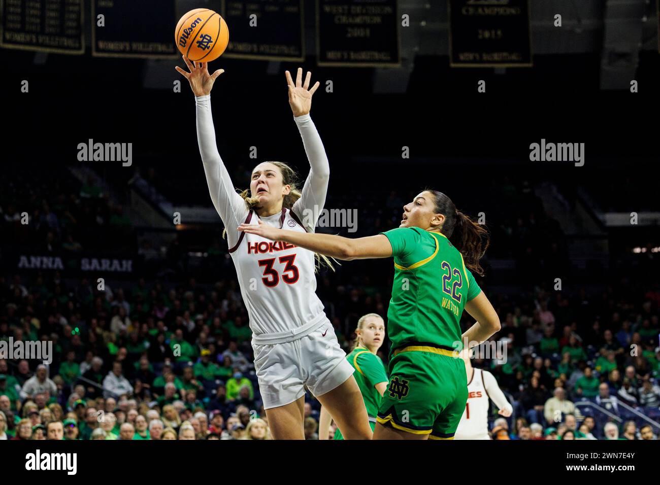 February 29, 2024: Virginia Tech center Elizabeth Kitley (33) shoots ...