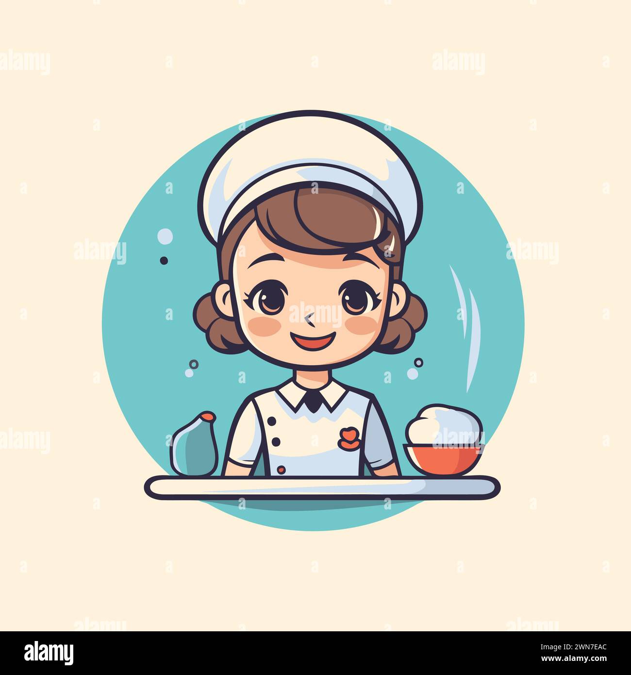 Cute Chef Girl In Uniform And Hat Vector Flat Cartoon Illustration