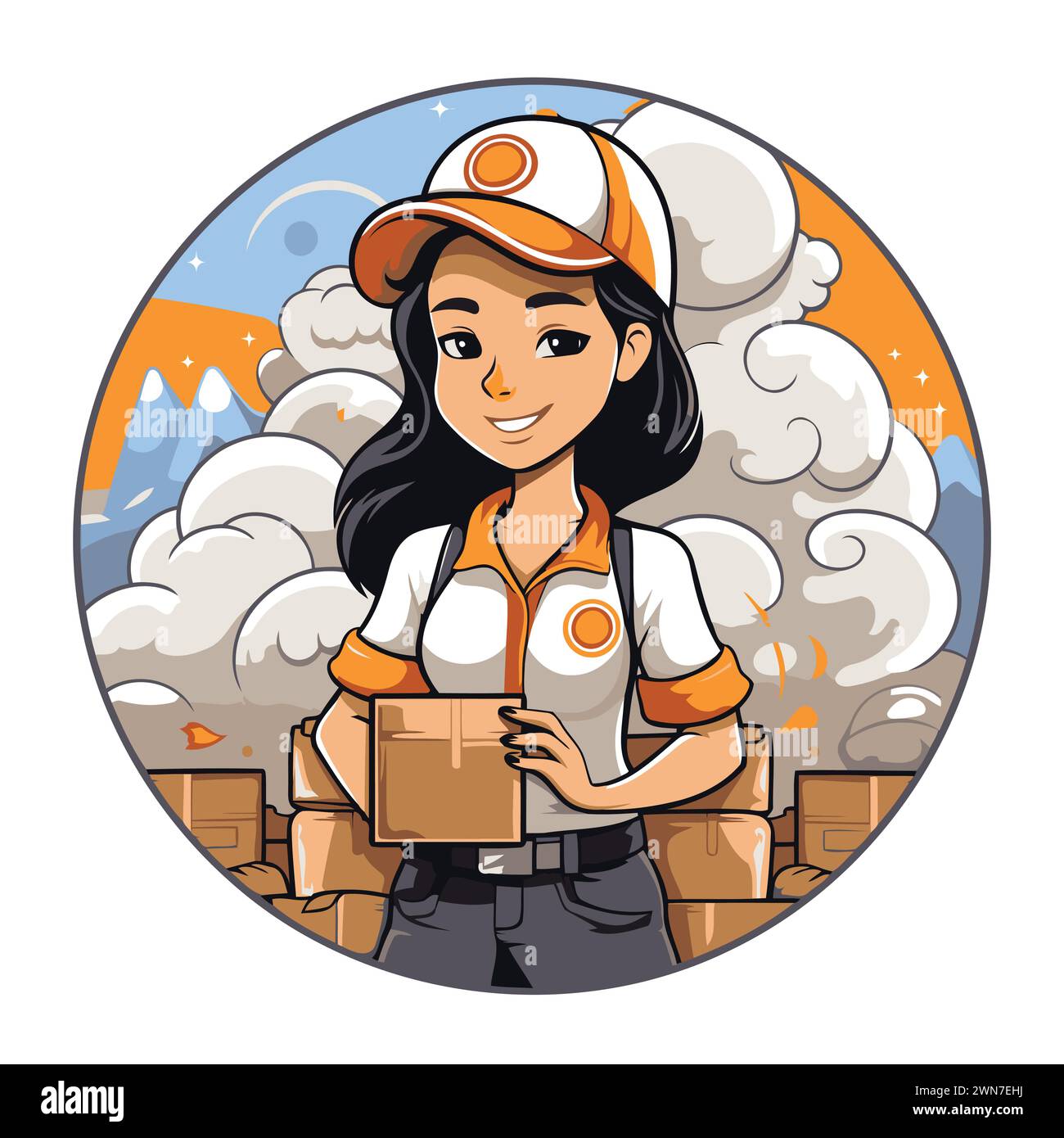 Woman holding a box Stock Vector Images - Alamy