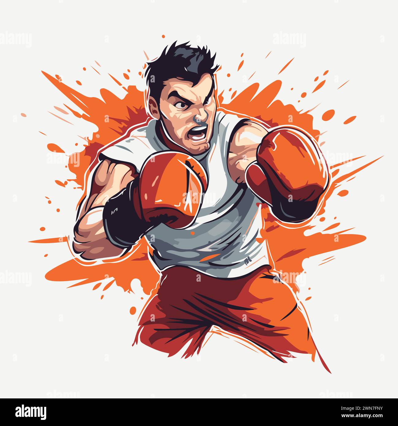 Man boxer with boxing gloves. Vector illustration of boxer in action ...