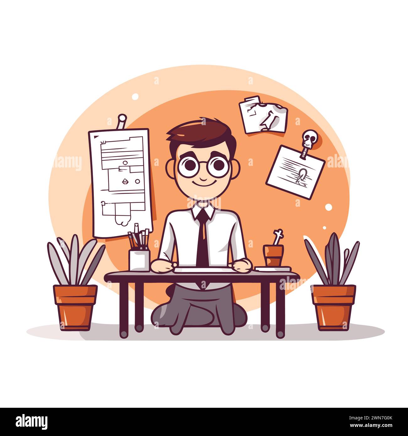 Cartoon businessman sitting work desk Cut Out Stock Images & Pictures ...