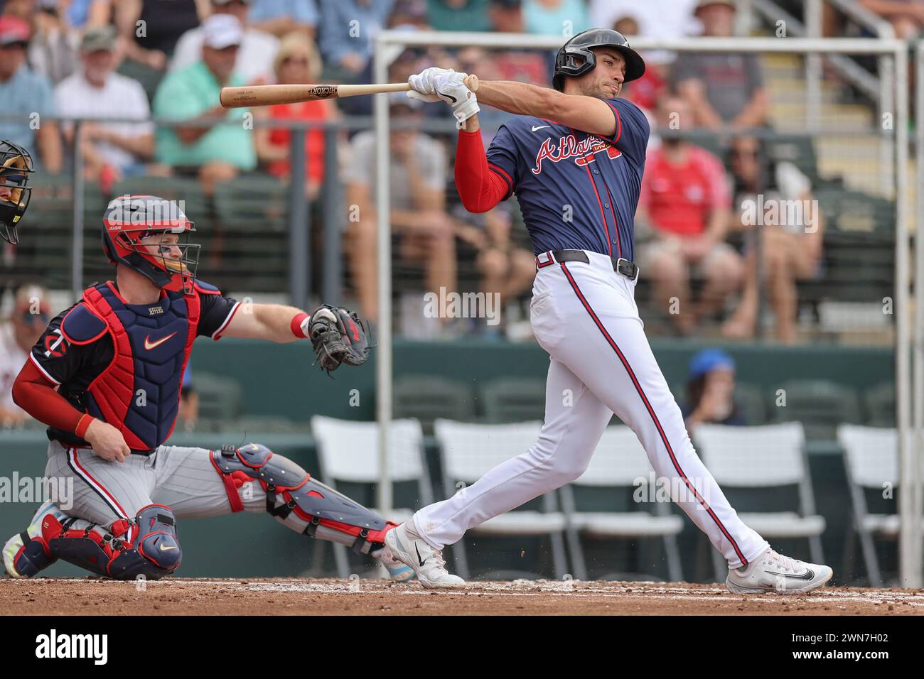 North Port FL USA; Atlanta Braves first baseman Matt Olson (28) reaches ...