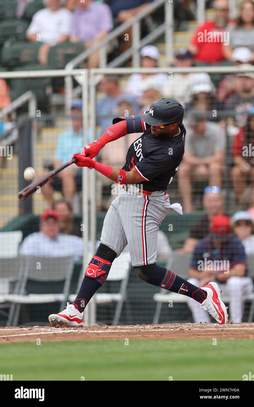 North Port FL USA; Minnesota Twins centerfielder Willi Castro (50) pops ...