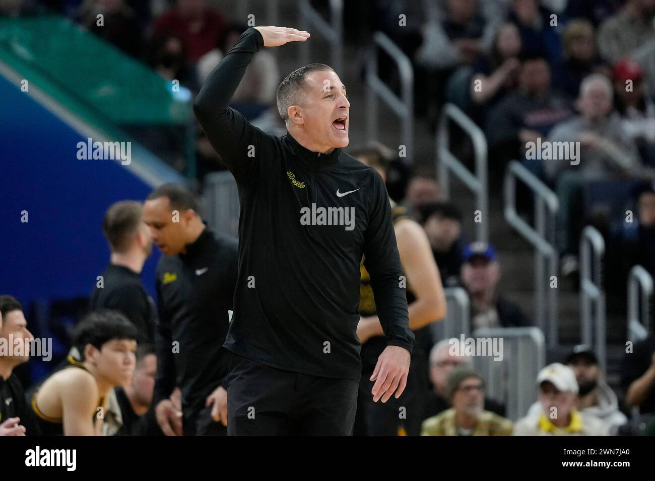 San Francisco head coach Chris Gerlufsen gestures toward players during ...