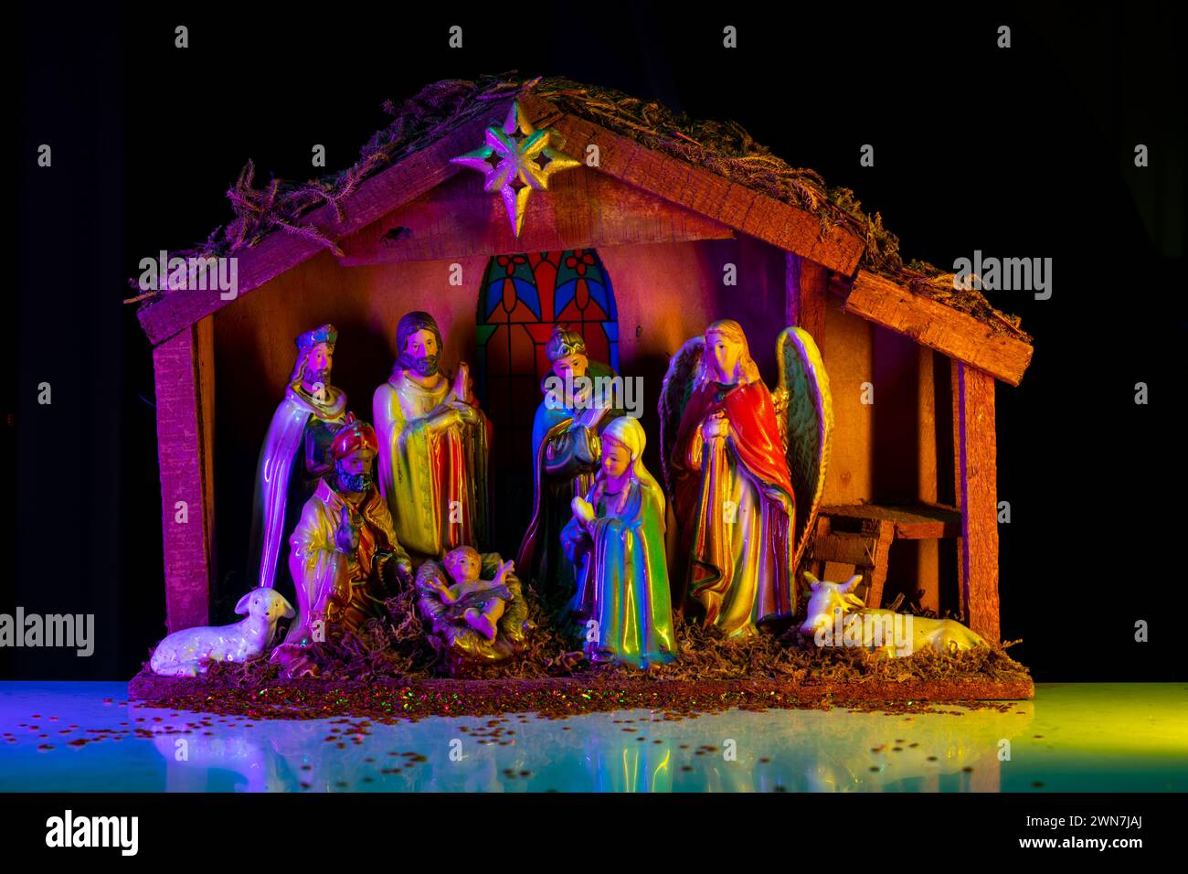 Virgin Mary, Joseph and baby Jesus. Religious scene Stock Photo - Alamy