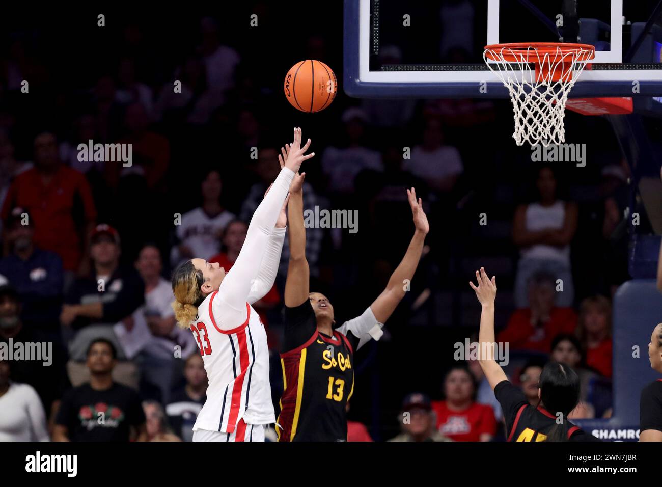TUCSON, AZ - FEBRUARY 29: Arizona Wildcats forward Isis Beh #33 and USC ...