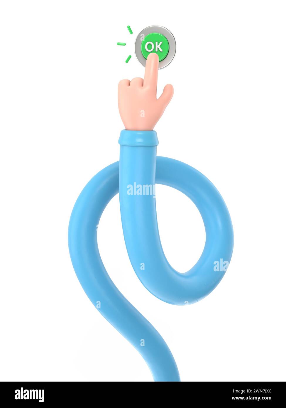 Cartoon Gesture Icon Mockup.The green ok button hand presses pop art ...