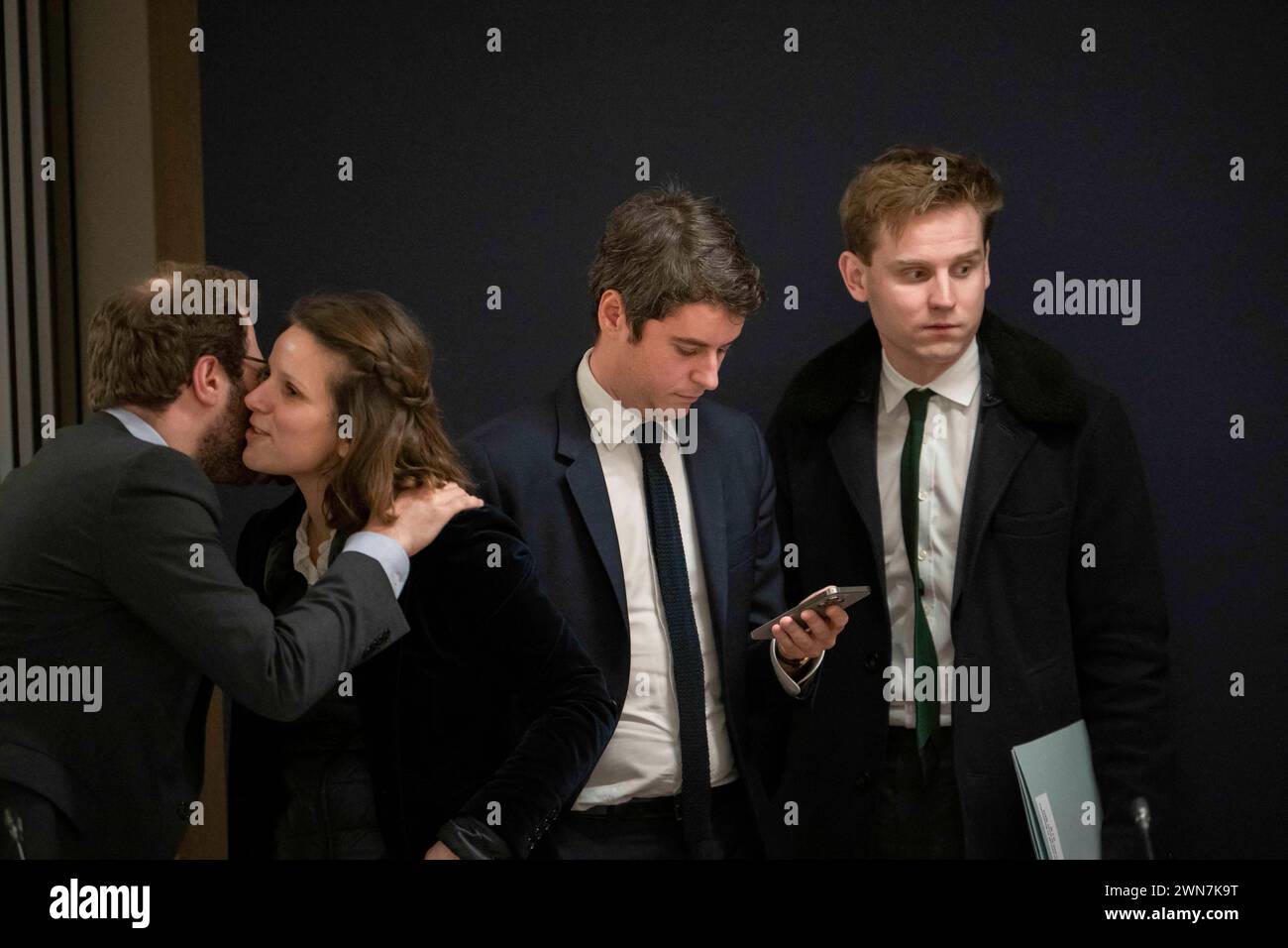 Paris, France. 29th Feb, 2024. French Prime Minister Gabriel Attal and ...