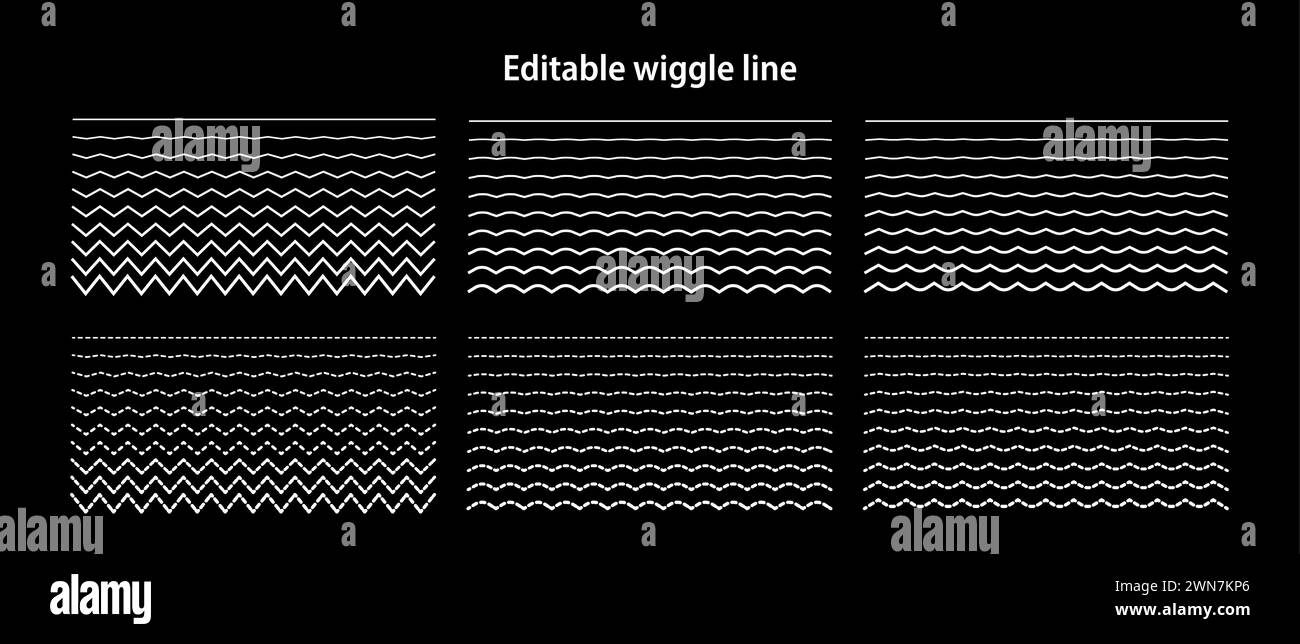 Editable wiggle lines. Set of wavy curves and zigzag intersecting ...