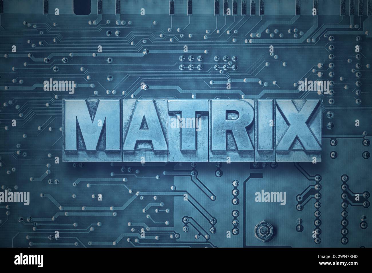 matrix word made from metallic letterpress blocks on the pc board ...