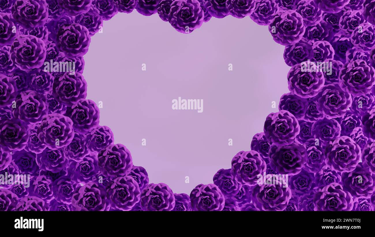 Heart shaped purple roses frame background for wedding invitation, card ...