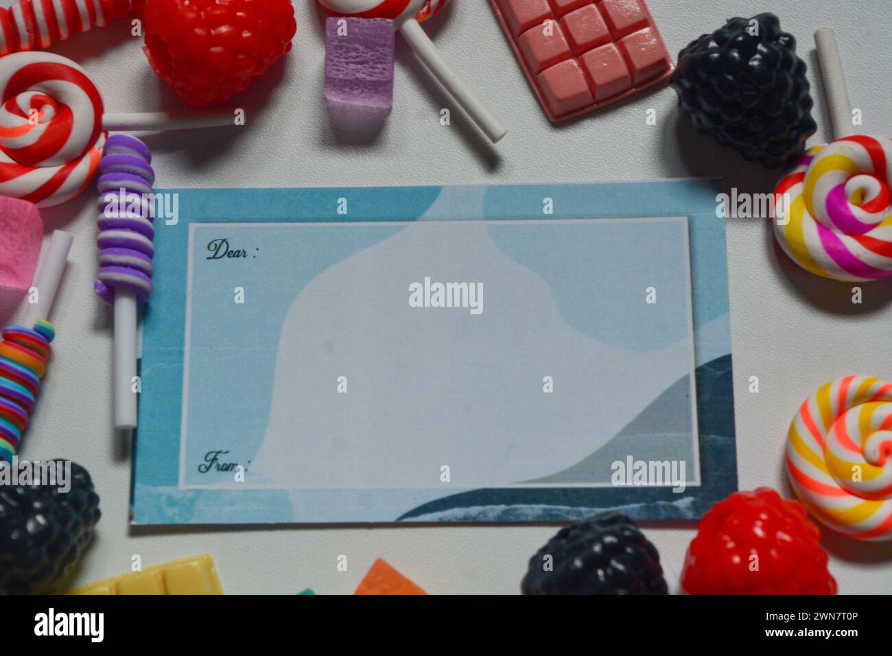 Photocopy space for greeting cards with frames of candy, chocolate ...