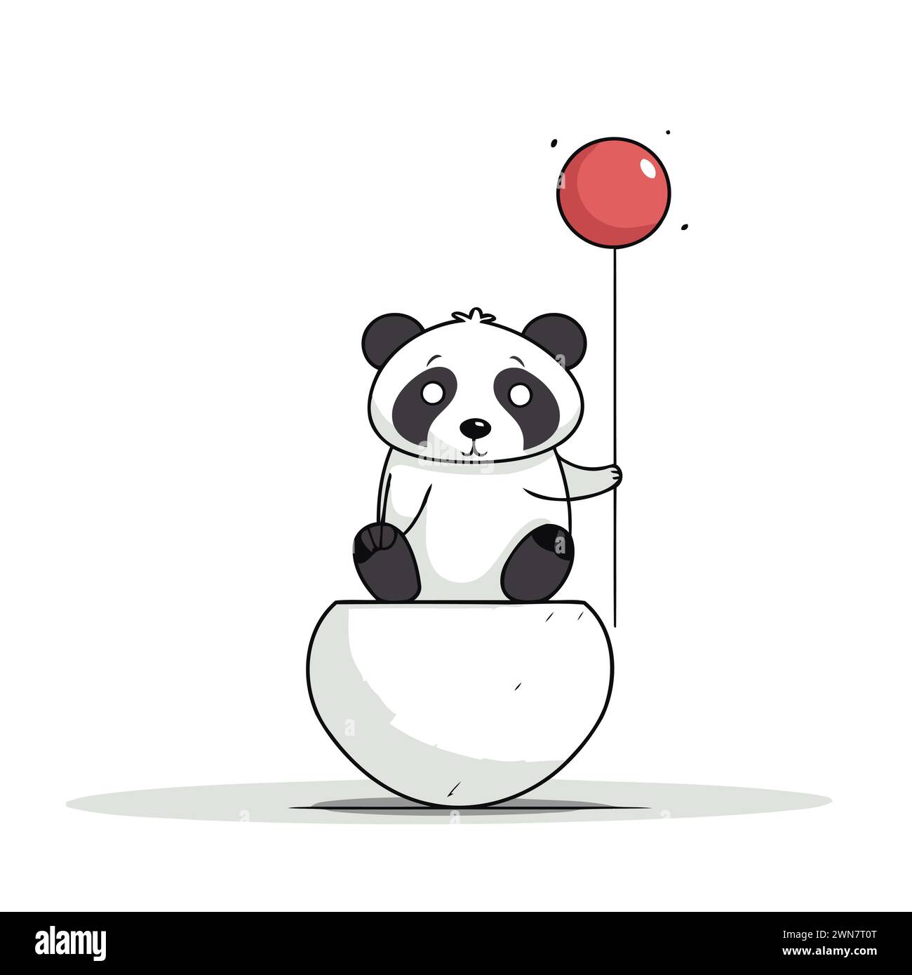 Cute Panda Holding A Red Balloon In His Hand Vector Illustration Stock