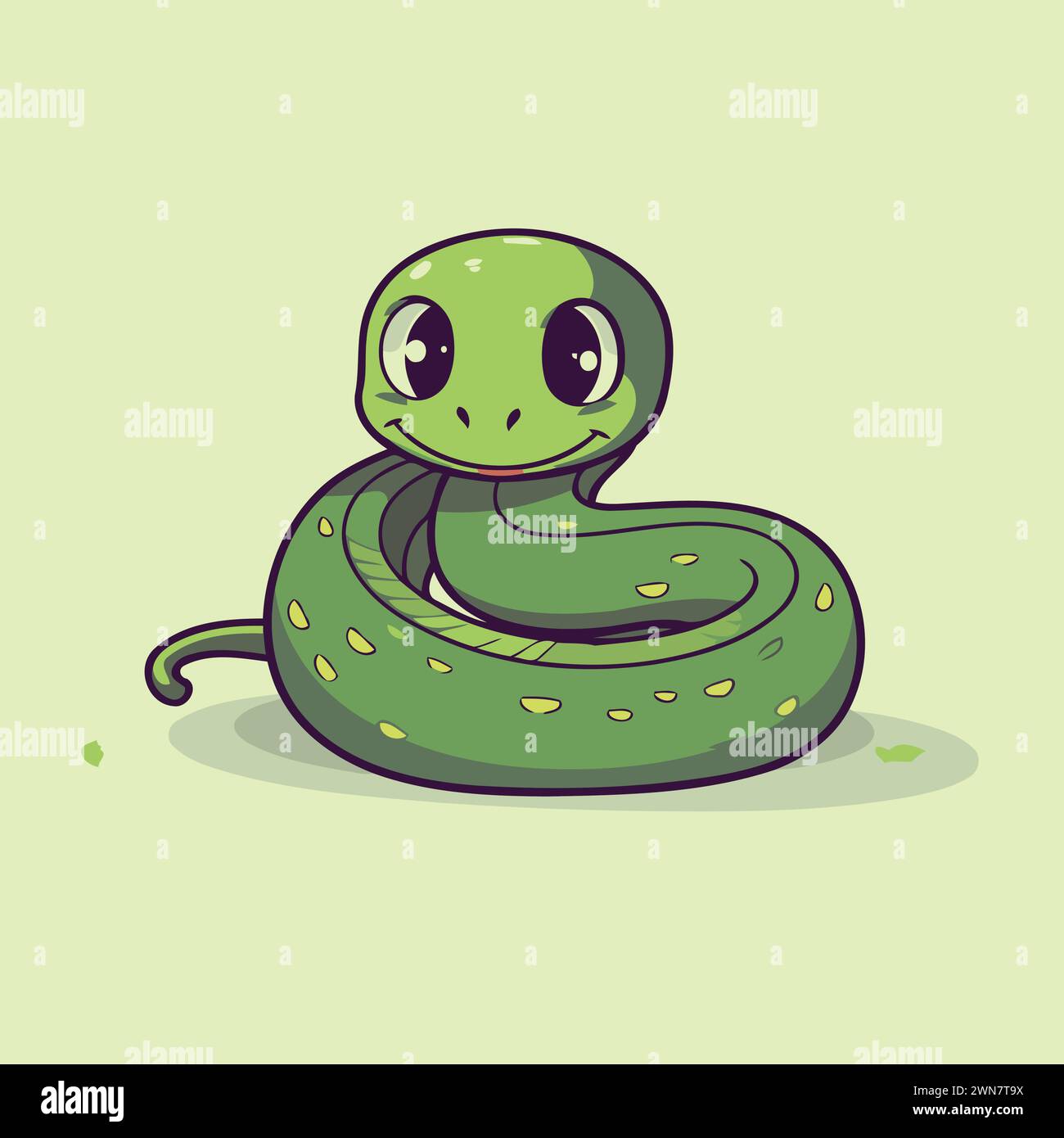 Cute green snake on a green background. Vector cartoon illustration ...