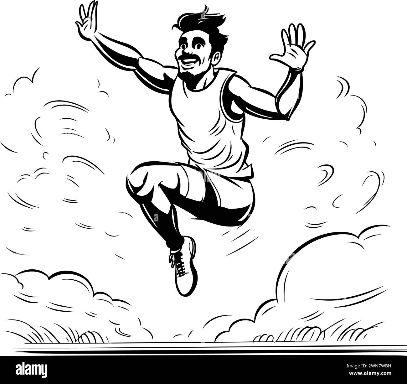 Cartoon illustration man jumping on Black and White Stock Photos ...