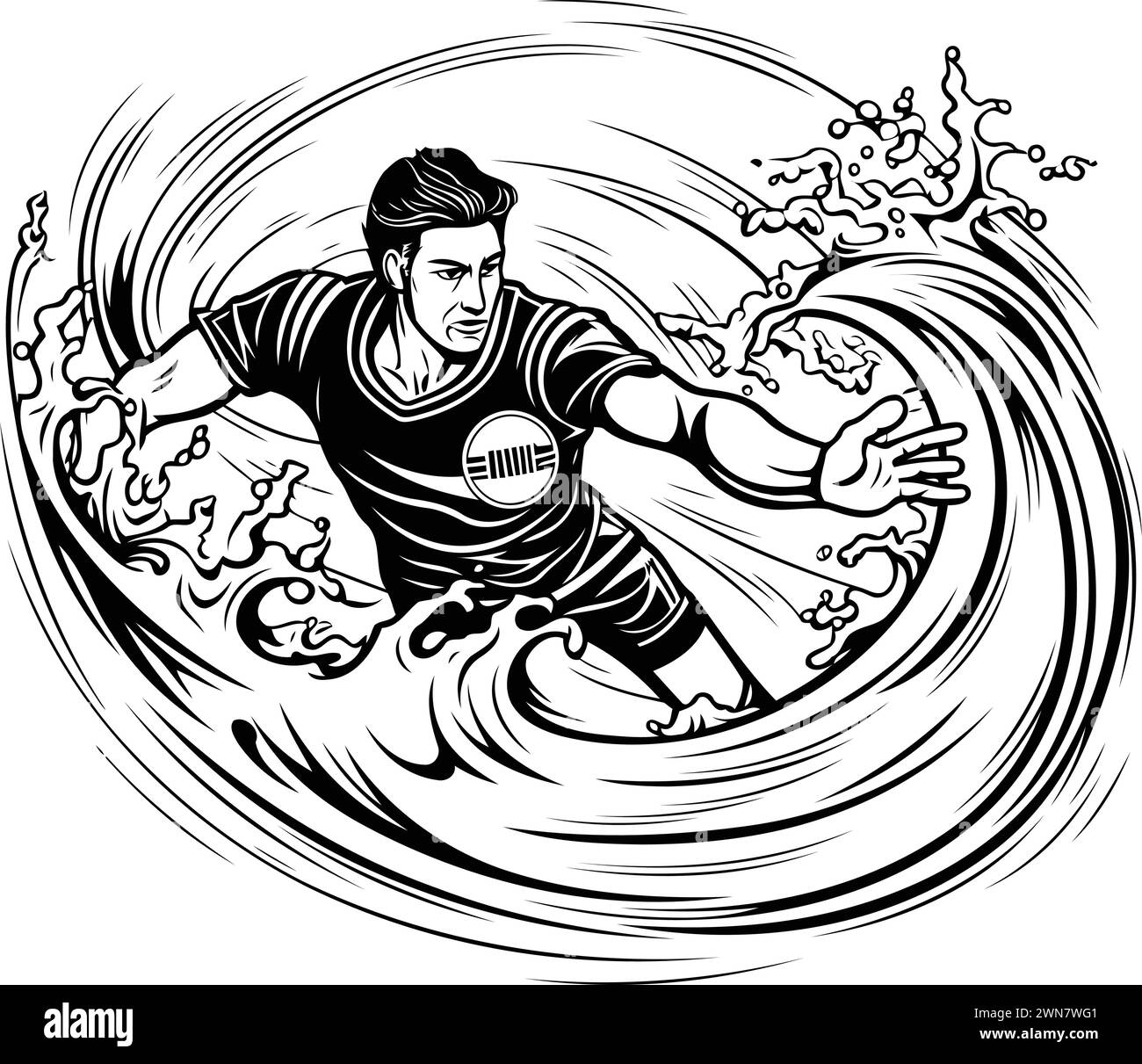 Soccer player with ball on the wave. Vector illustration ready for ...