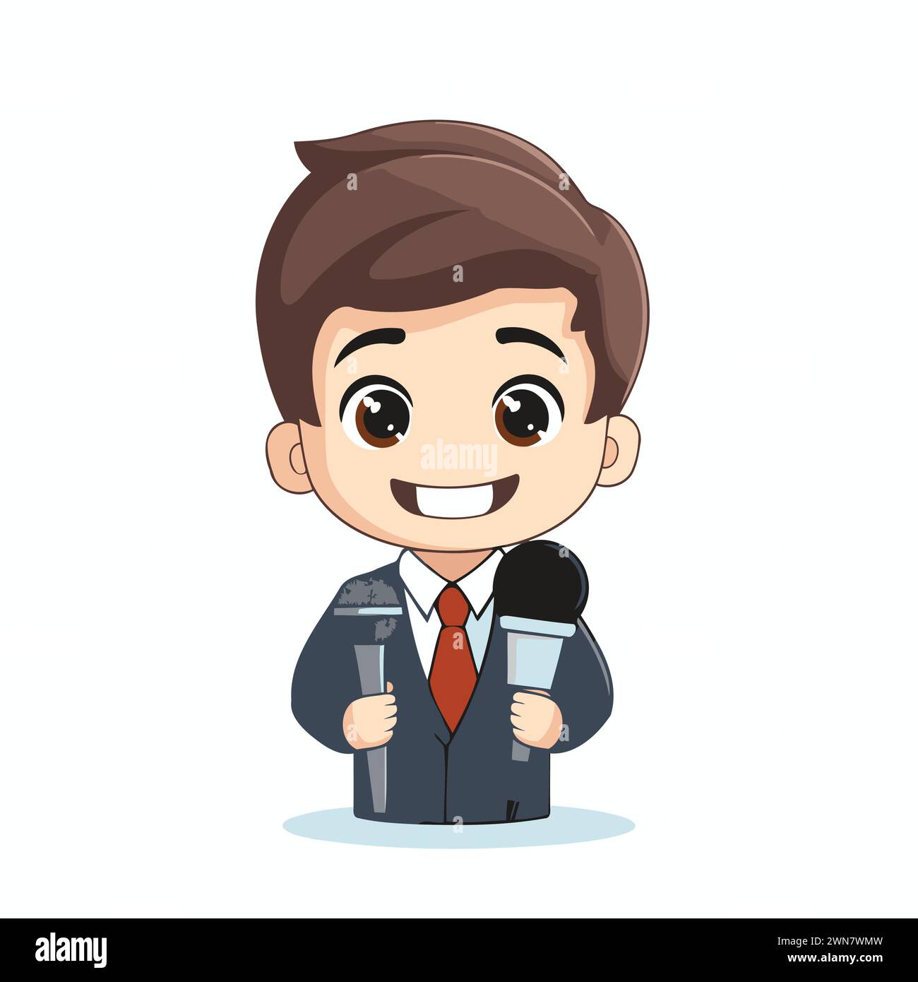 cute reporter with microphone over white background. colorful design ...