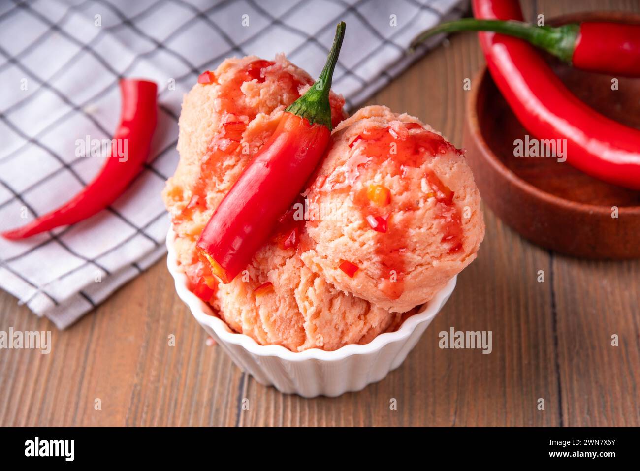 Chilli Pepper Ice Cream Sundae with chilli sweet and spicy jam topping ...