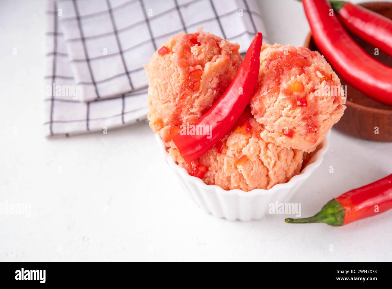 Chilli Pepper Ice Cream Sundae with chilli sweet and spicy jam topping ...