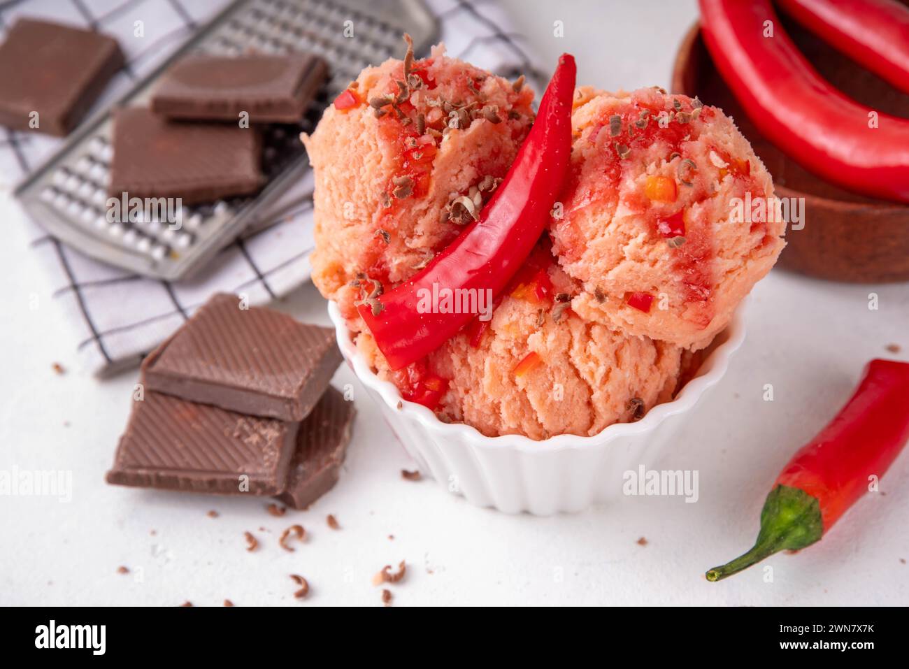 Chilli Pepper Ice Cream Sundae with chilli sweet and spicy jam topping ...