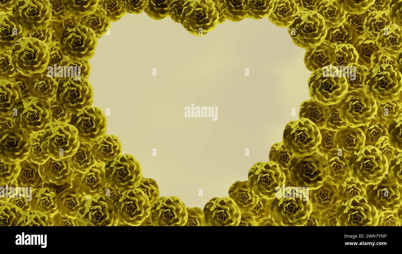 Heart shaped yellow roses frame background for wedding invitation, card ...