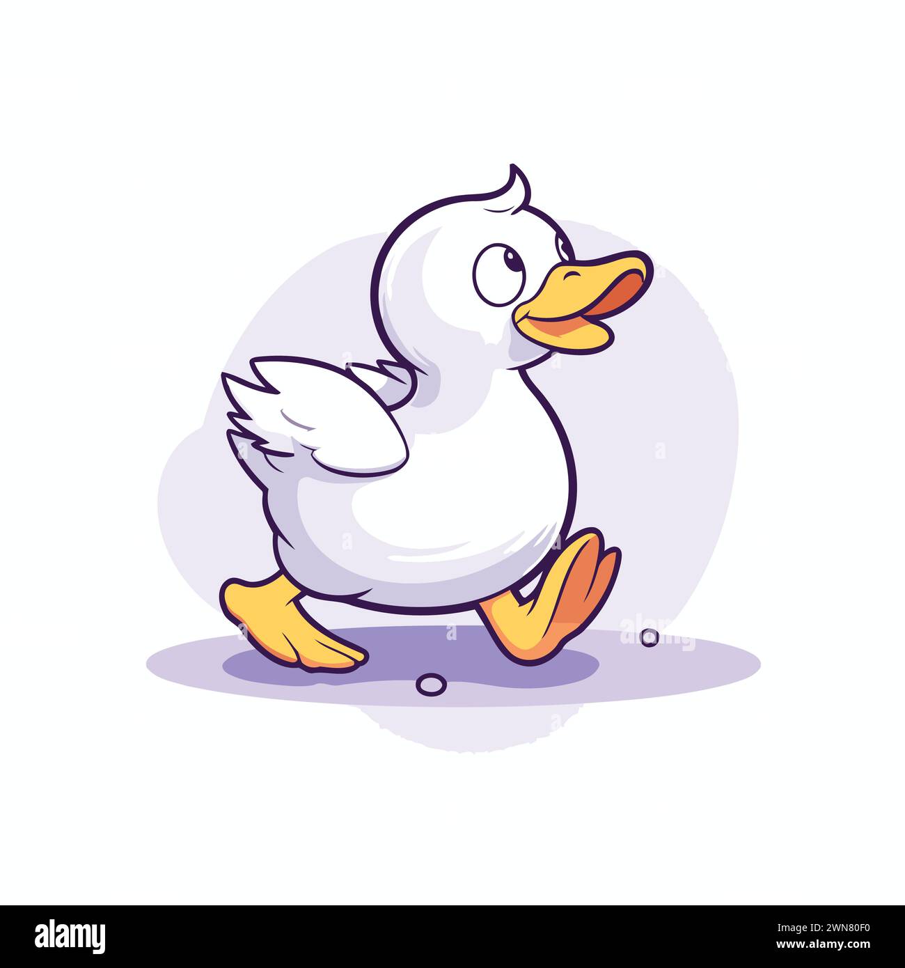 Cute cartoon duckling running on white background. Vector illustration ...