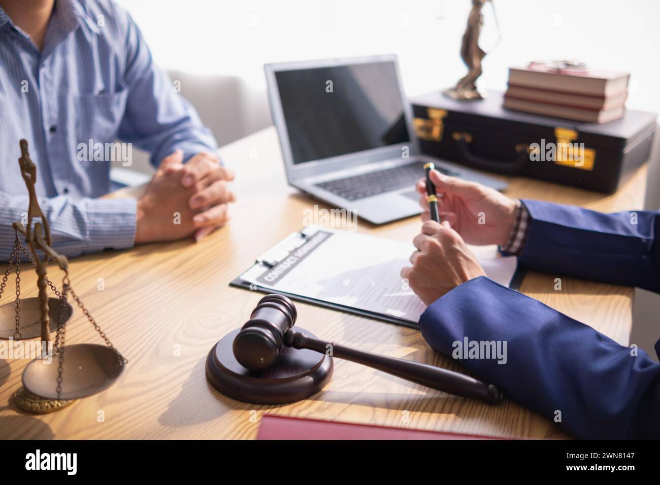 A judge gavel is prepared in the courtroom to be used to give a signal ...