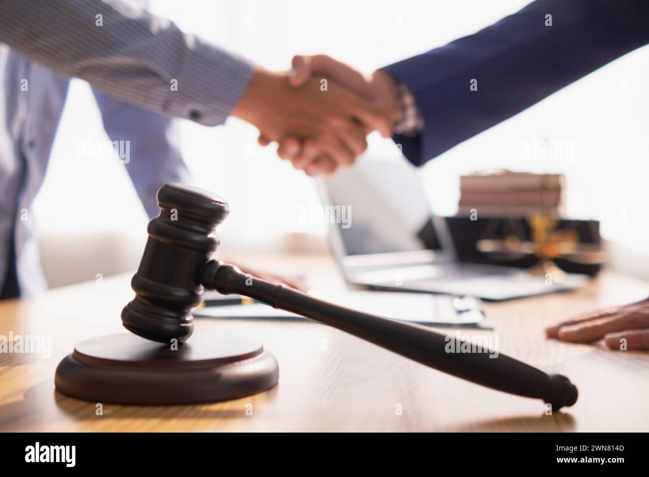 A judge gavel is prepared in the courtroom to be used to give a signal ...