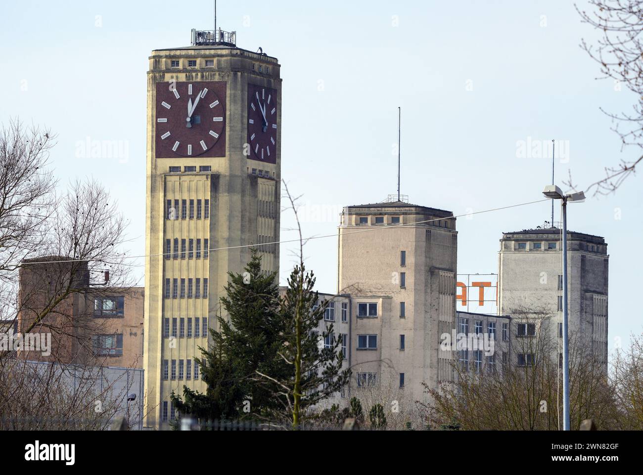 Wittenberge, Germany. 28th Feb, 2024. The clock tower of the former ...