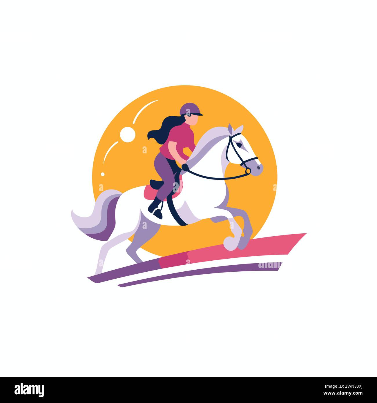 Girl riding a horse. Flat style vector illustration on white background ...