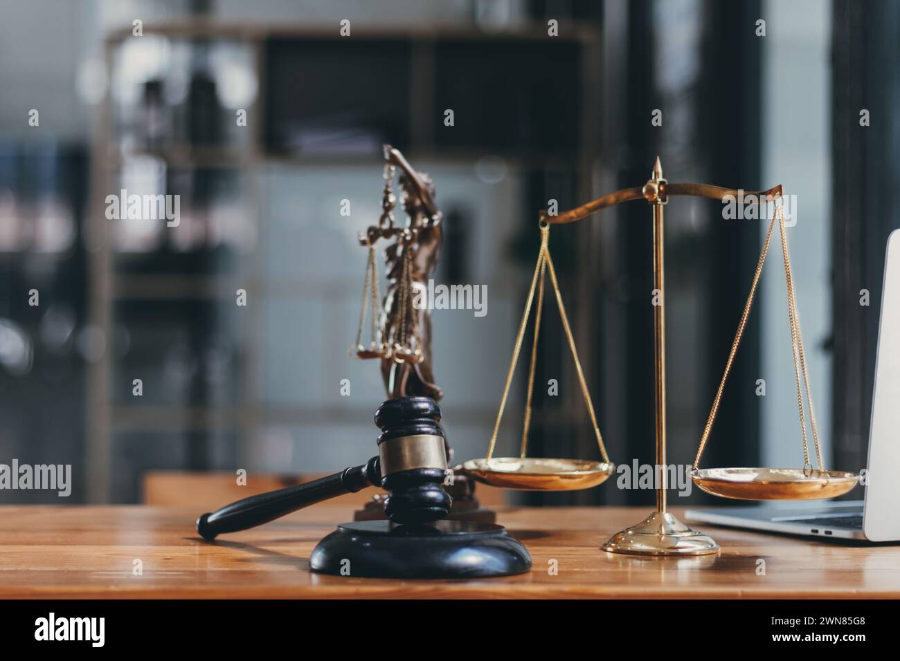 A judge gavel is prepared in the courtroom to be used to give a signal ...