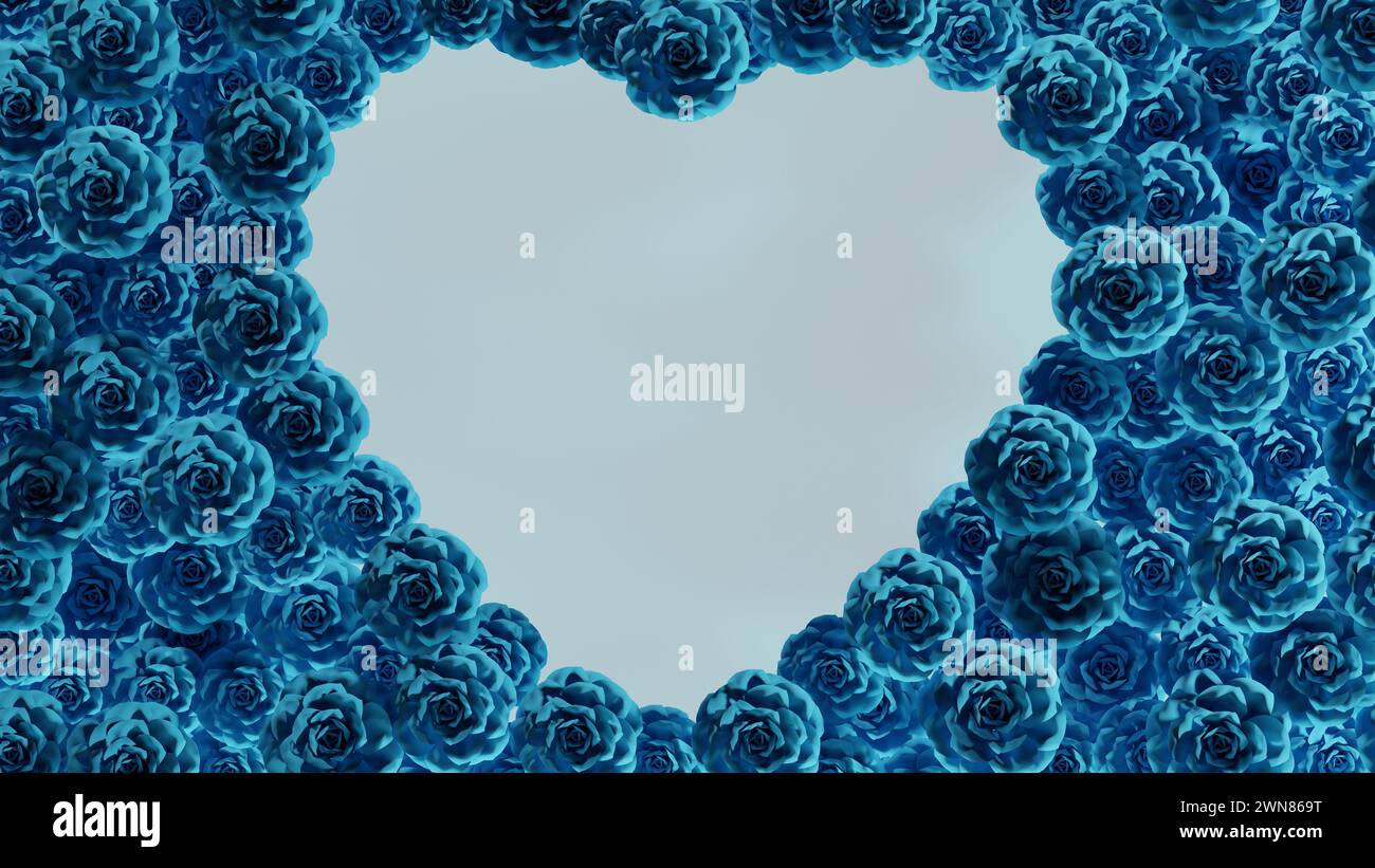 Heart shaped blue roses frame background for wedding invitation, card ...