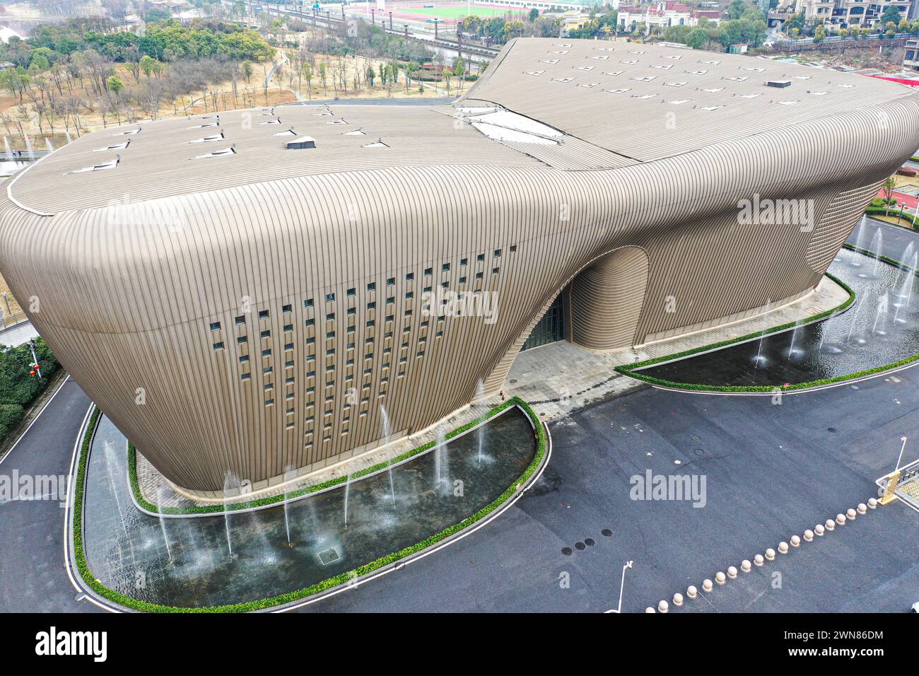Aerial photo shows the exterior of New Zhuzhou Museum in Zhuzhou City ...