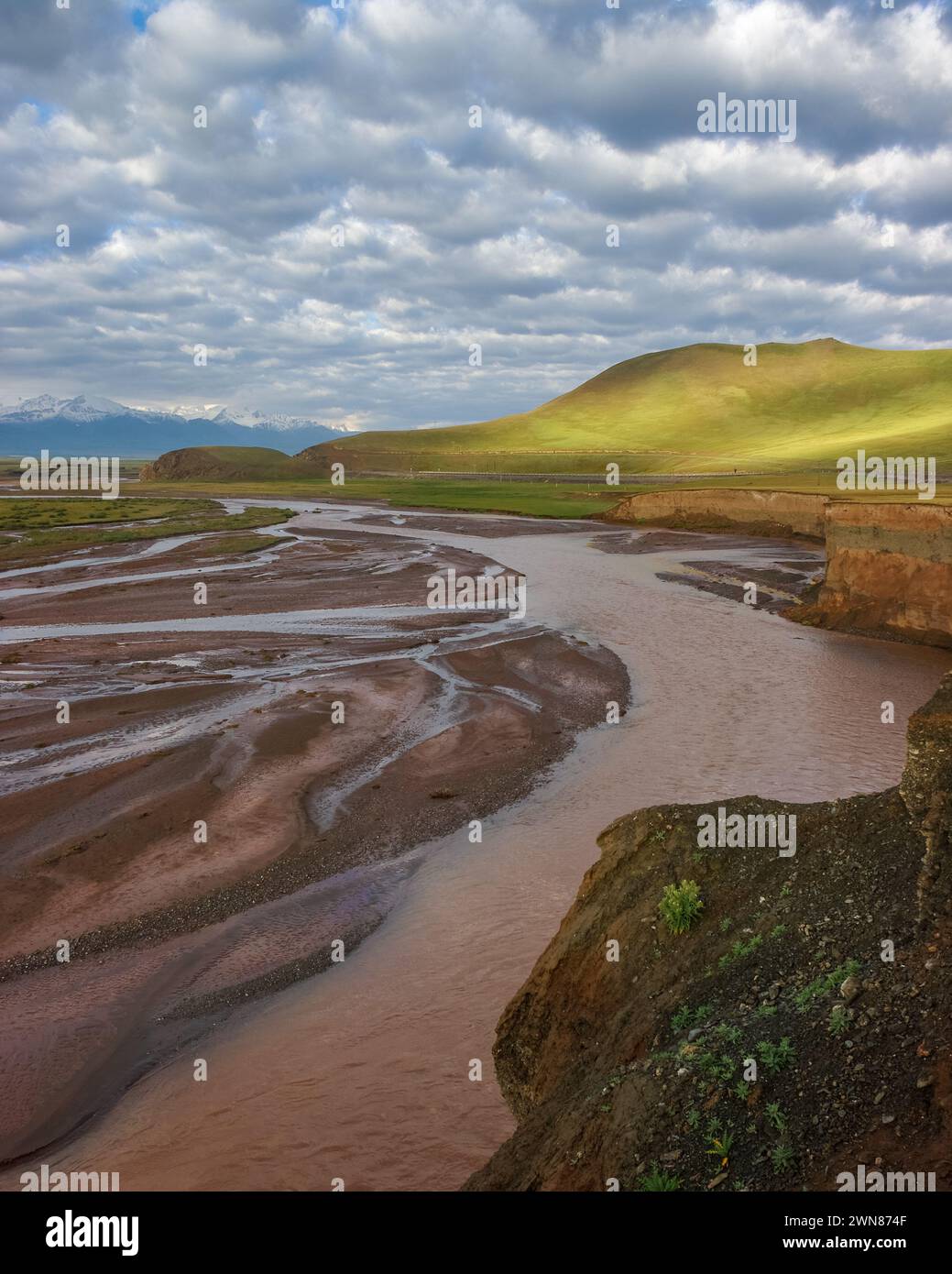 Vertical landscape view towards Lenin Peak aka Ibn Sina Peak in the ...