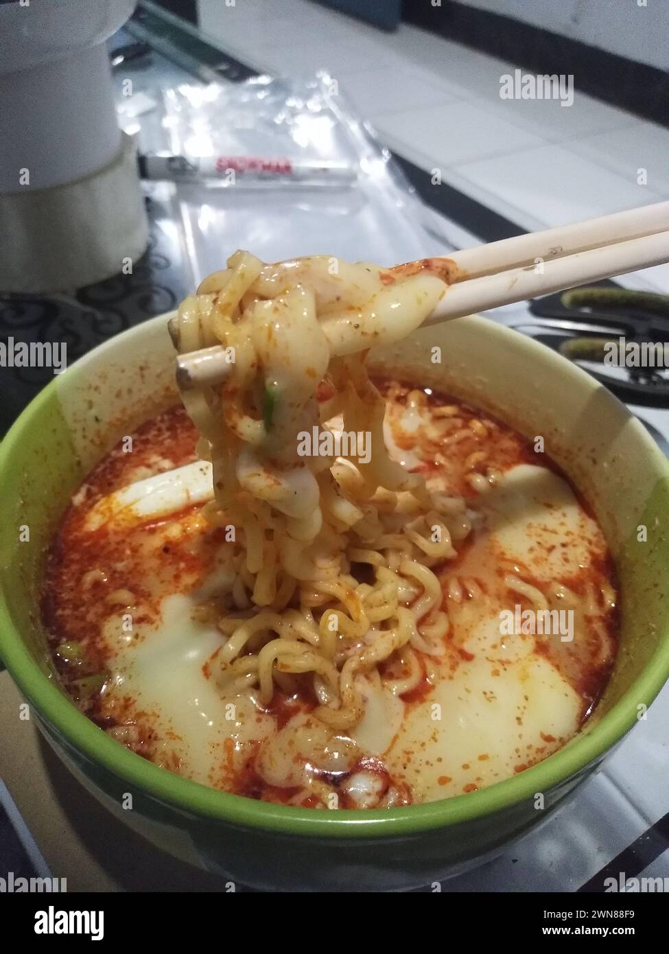 Photo of Indomie soup with vegetables. Spicy sauce Stock Photo - Alamy