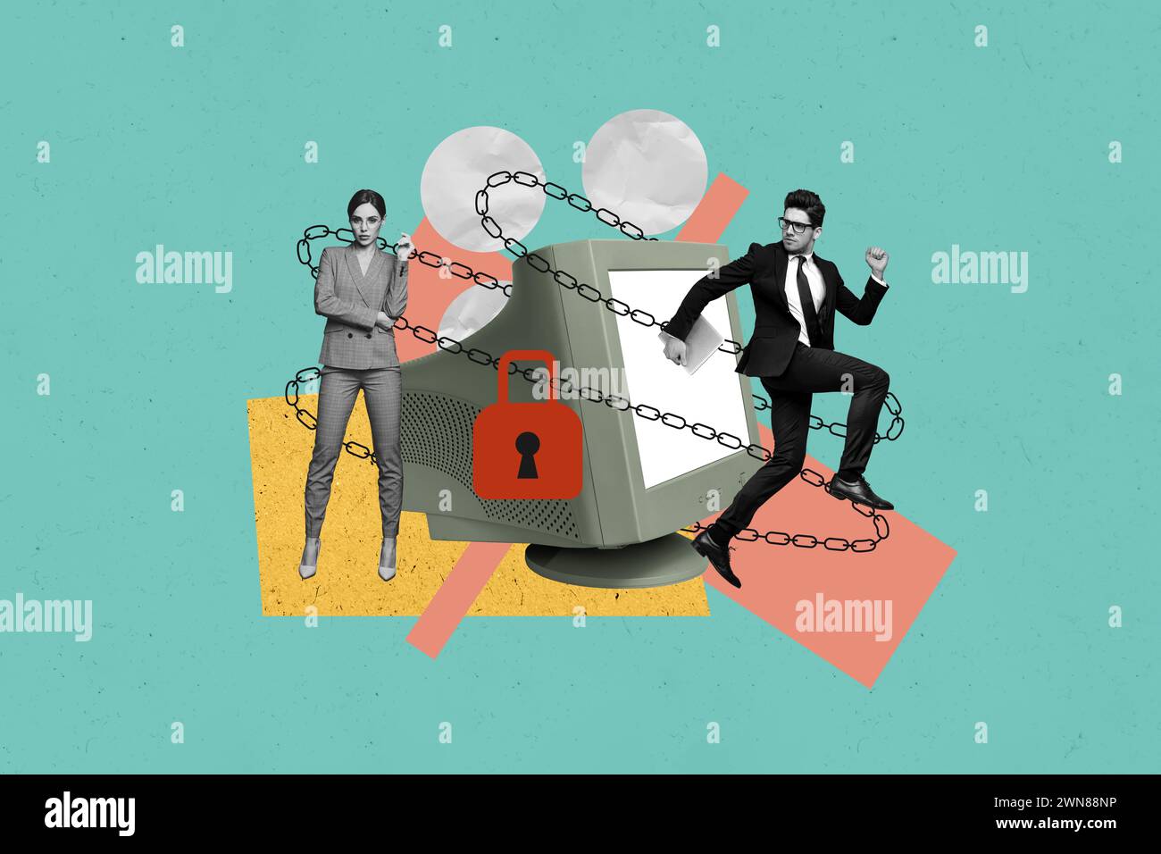 Collage picture poster of cybersecurity system in corporation safety ...