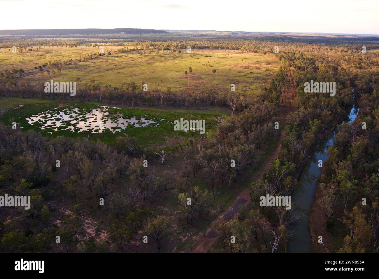 Aerial of Chain Lagoons situated on Palm Tree Creek near Taroom ...