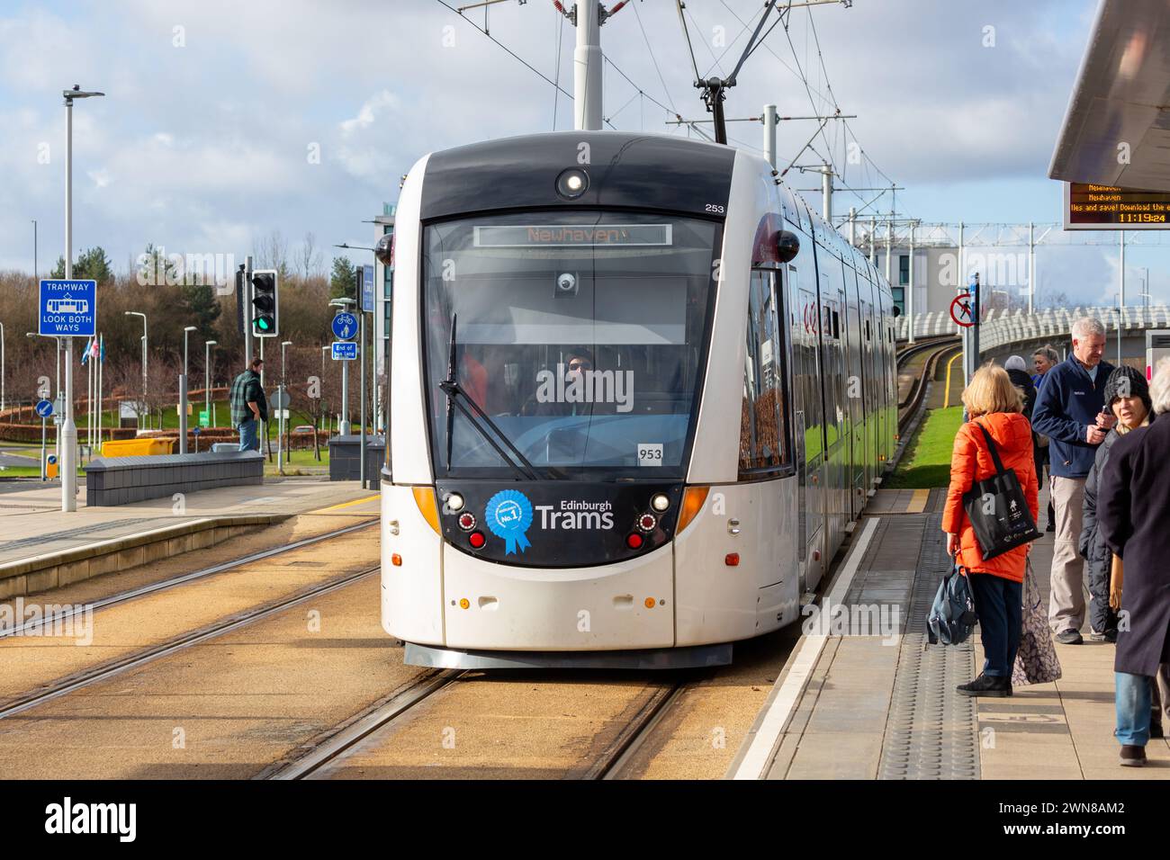 An Electric Tram at Edinburgh Park tram station on the outskirts of ...
