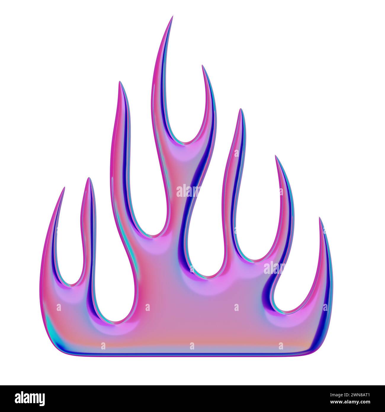 3D flame. Trendy Y2K element. Iridescent colorful burning fire shape ...