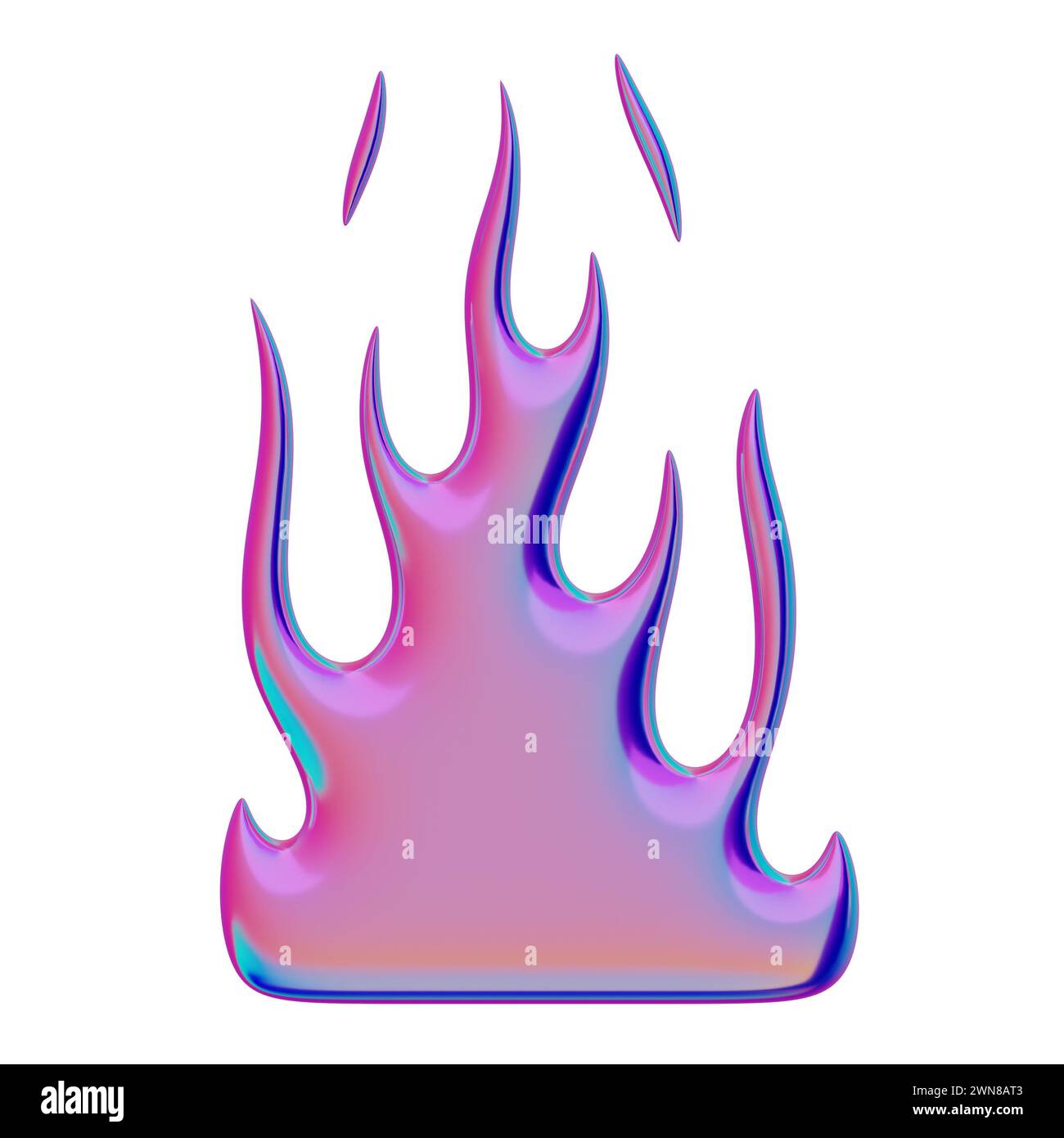 3D flame. Trendy Y2K element. Iridescent colorful burning fire shape ...