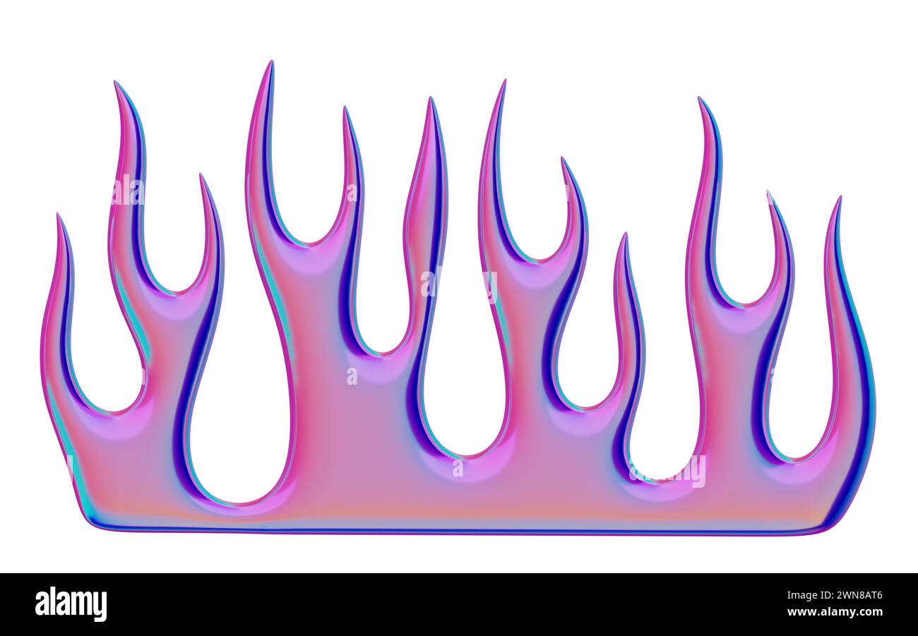 3D flame. Trendy Y2K element. Iridescent colorful burning fire shape ...