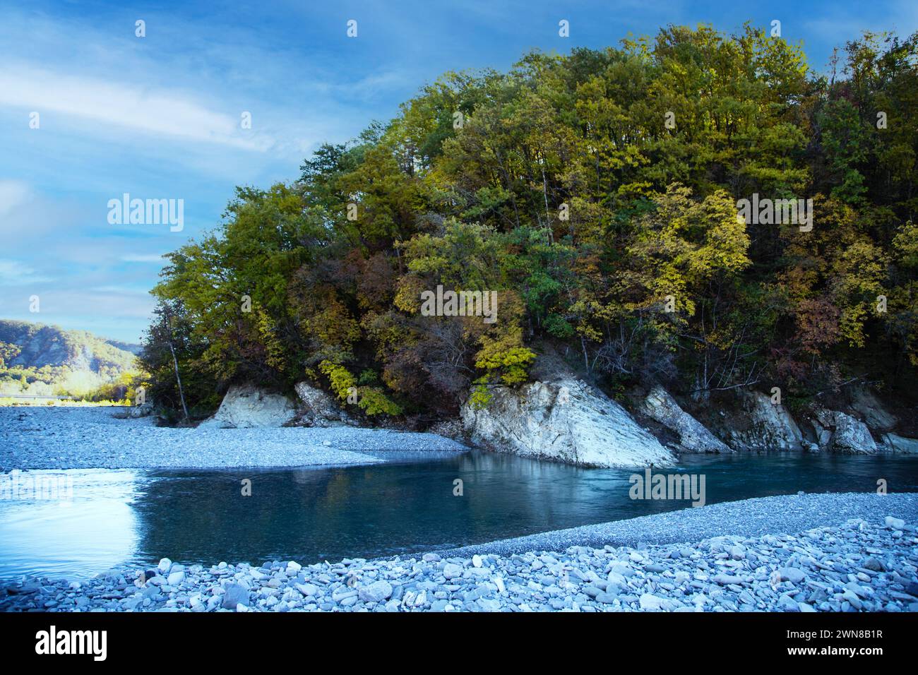 Autumn landscape of the Taro river, Italy Stock Photo - Alamy