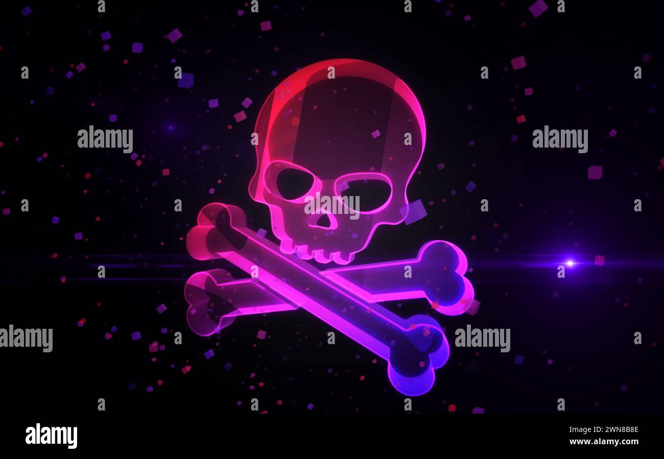 Cyberattack piracy and security breach with skull symbol digital ...
