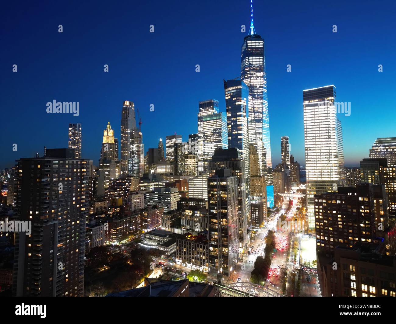 New York City, Manhattan famous top view. Night Manhattan from above ...
