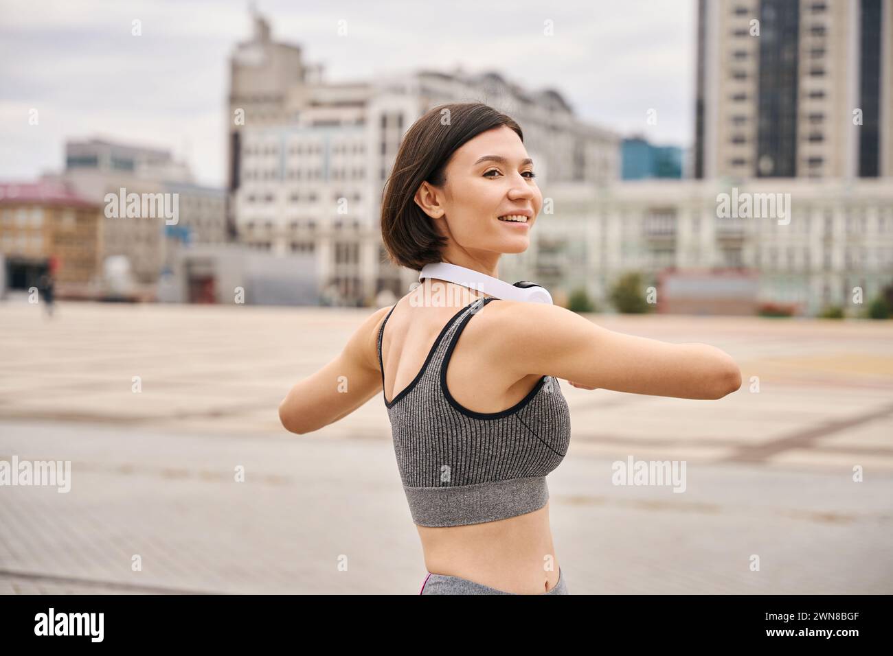 Strong beautiful lady training outside, morning activities Stock Photo ...