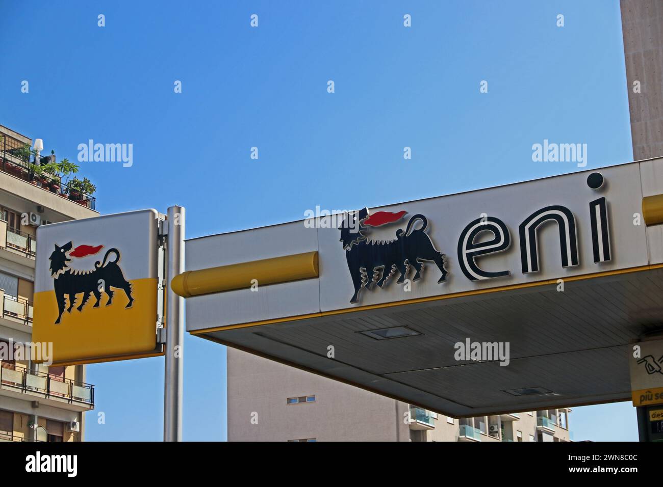 Signs over "eni" petrol station, Palermo, Sicily Stock Photo - Alamy