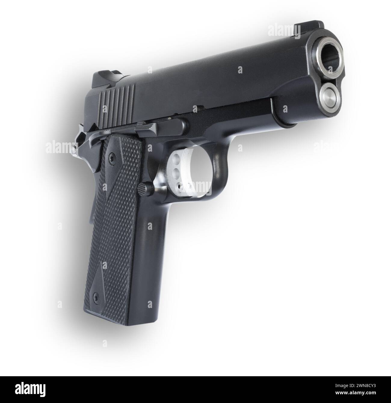 Steel framed semi auto pistol with a drop shadow behind Stock Photo - Alamy